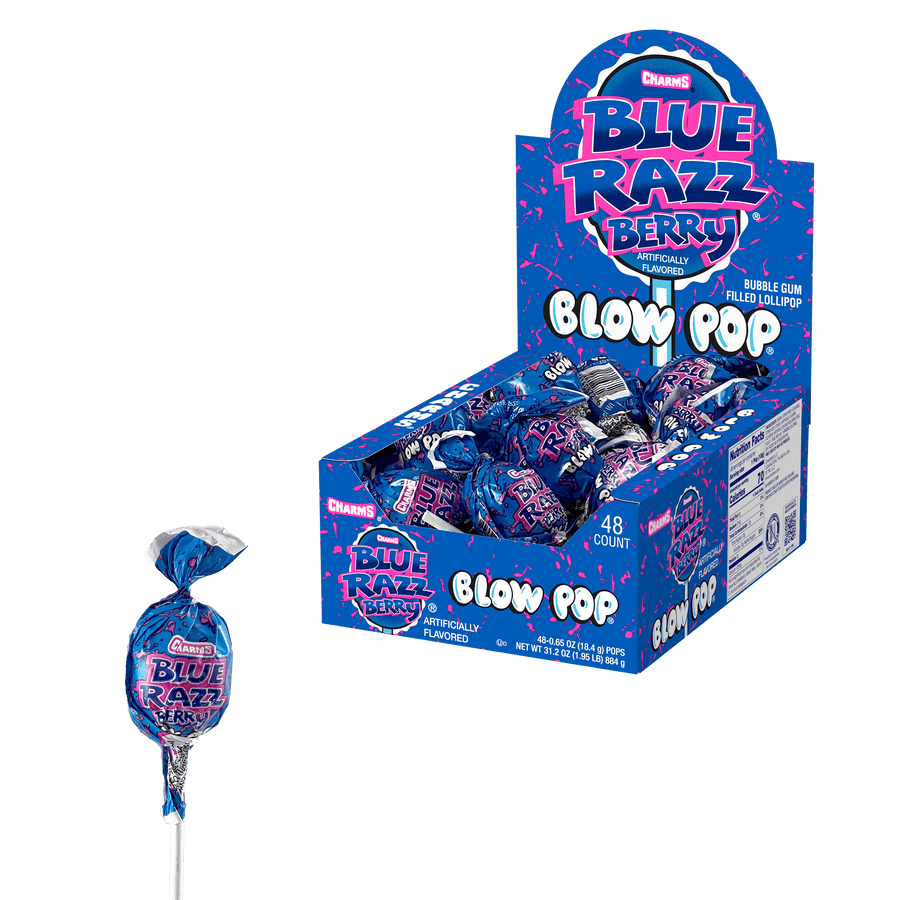 Charms Blow Pop Blue Razz Berry (48 ct. Box) – Tootsie Roll