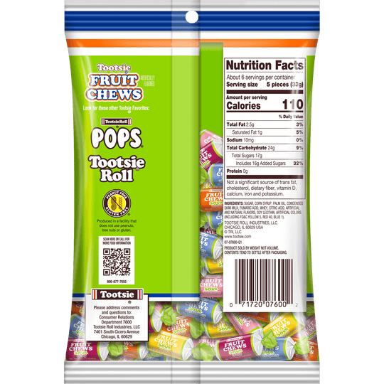 Tootsie Fruit Chews Assorted Sour Fruit Flavors (7 oz. Bag) – Tootsie Roll