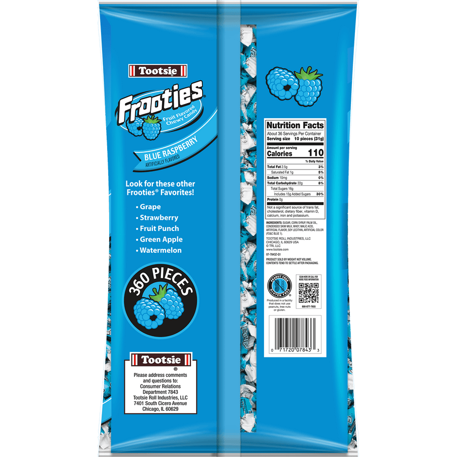 Frooties Blue Raspberry Chewy Candy (38.8 oz. / 360 ct. Bag) – Tootsie Roll
