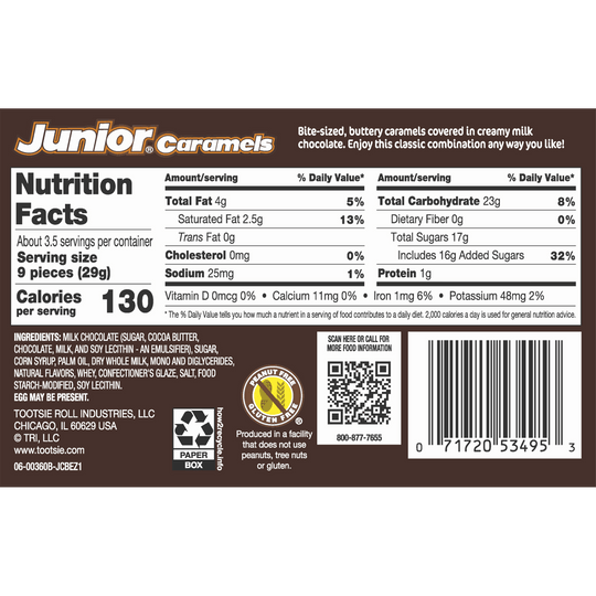 Junior Caramels Chocolate Candy (3.5 oz. Box) – Tootsie Roll