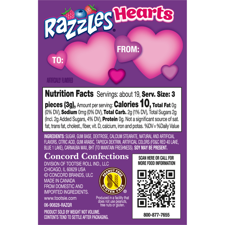 Razzles Valentine Hearts Assorted Flavors (2 oz. Box) – Tootsie Roll